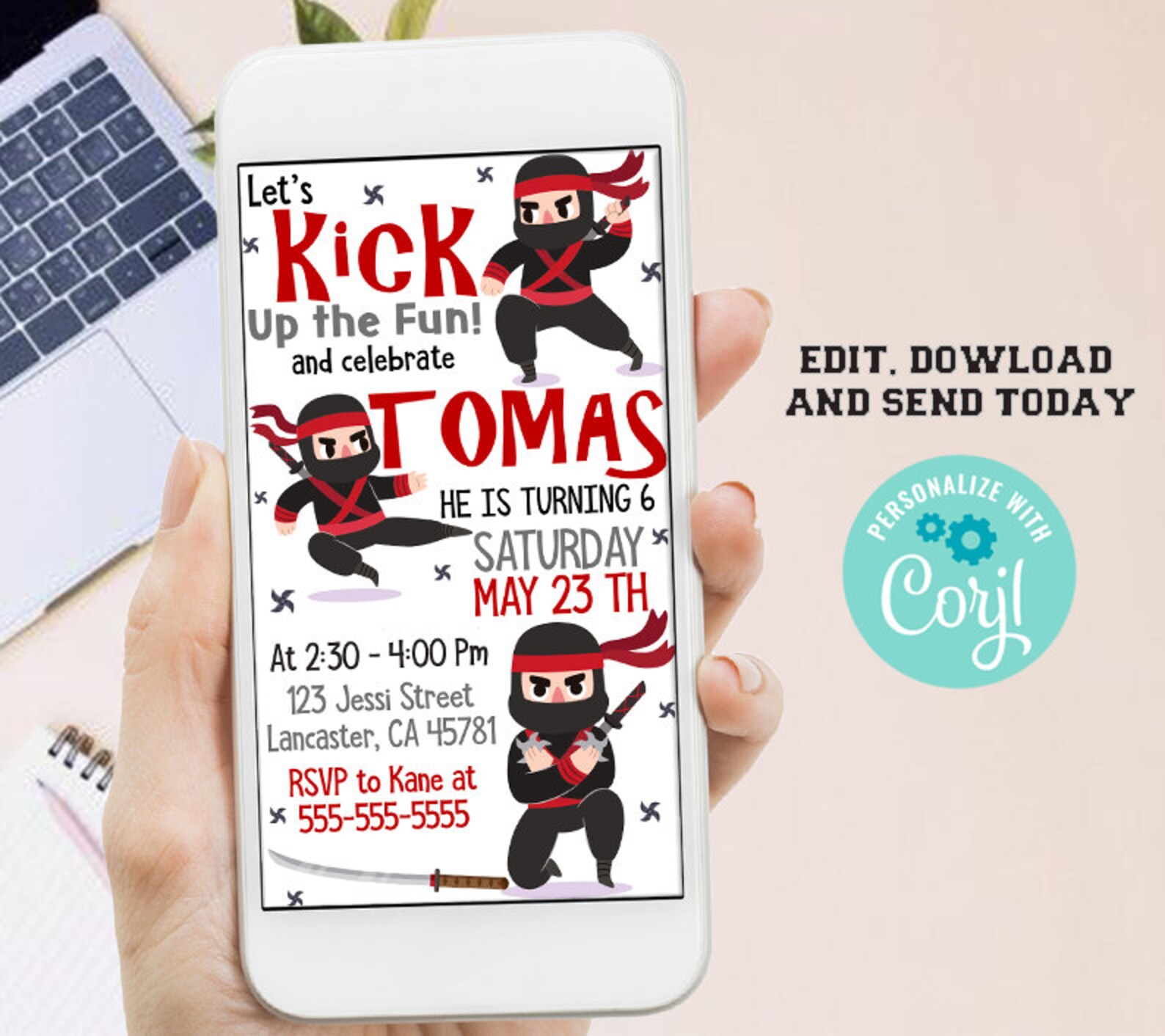 Editable Ninja Invitation Ninja Electronic Invitation Ninja - Etsy