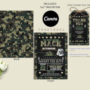 Editable Military Party Invitations, Army Birthday Invitation, Soldier ...