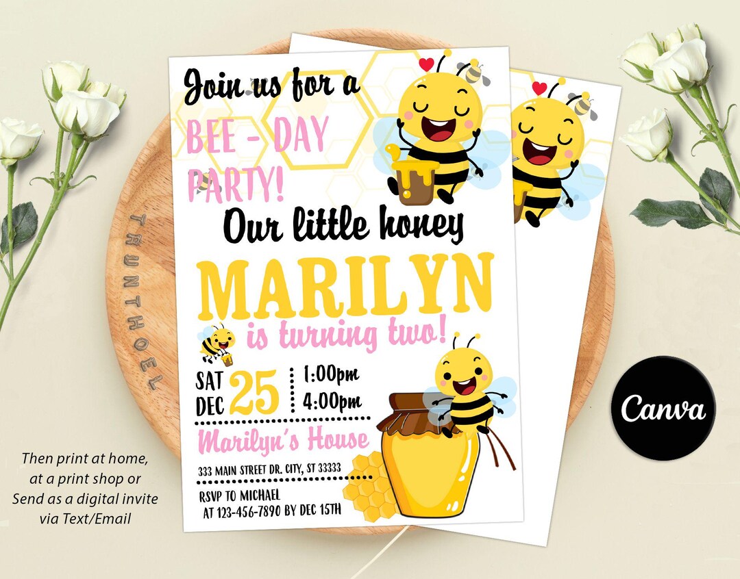 Editable Bee Invittaion, Bee Birthday Party Invitation, , Honey Bee ...