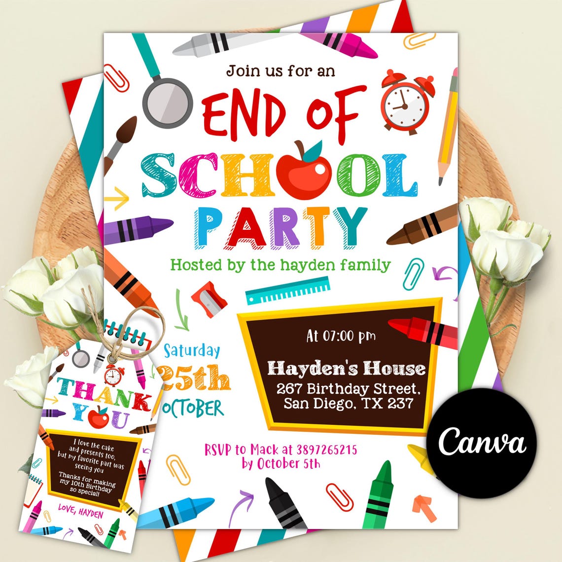 Editable End of School Party Invitation, Kids Summer Party Invitation ...