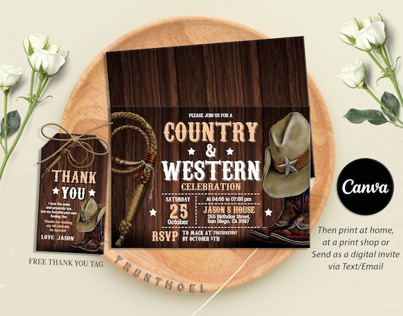 Country Western Theme Invitations Rustic Wood Western 50th Birthday