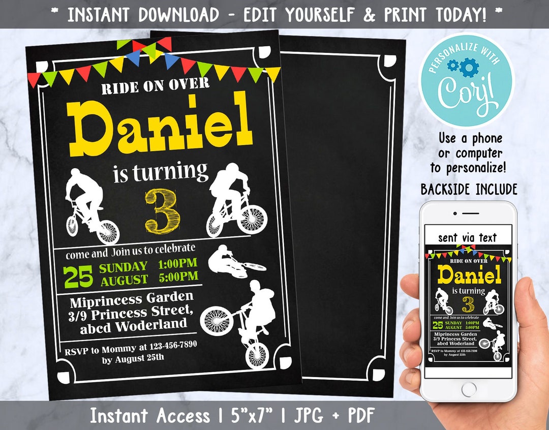 Editable Bike Invitation, Bike Birthday Party Invitation, Bikers ...