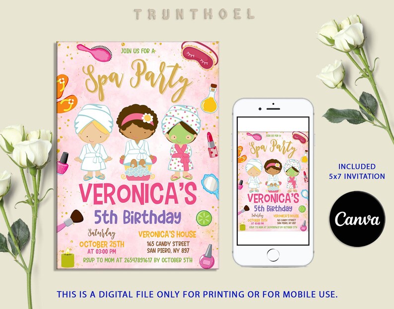 Editable Spa Birthday Invitation, Spa Girls Party Invitation, Tween ...