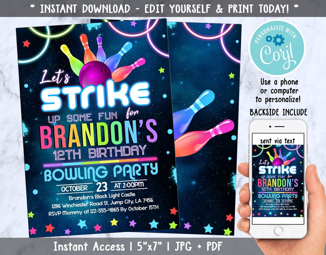 Bowling Party Invitations Bowling Party Invitation Printable | Etsy