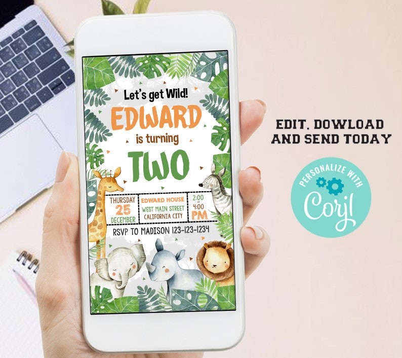 Safari Animals Text Message Invitation Safari Animals | Etsy