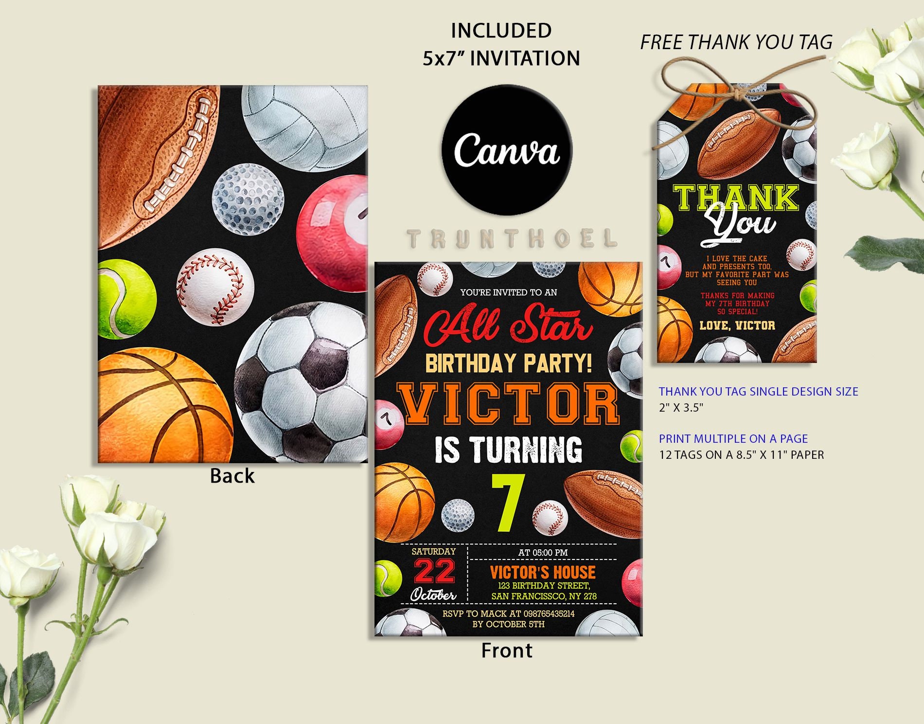Editable All Star Birthday Invitation, Sports Birthday Party Theme ...