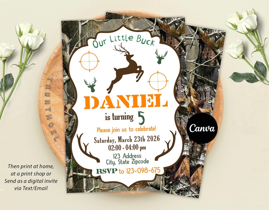 Editable Hunting Birthday Invitation, Deer Party Birthday Invite ...