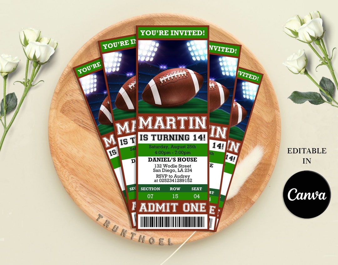Football Birthday Invitation, Football Invitation, Football Ticket ...