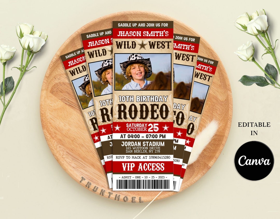 Western Rodeo Ticket Invitation, Counrty Western Invitation, Rustic ...