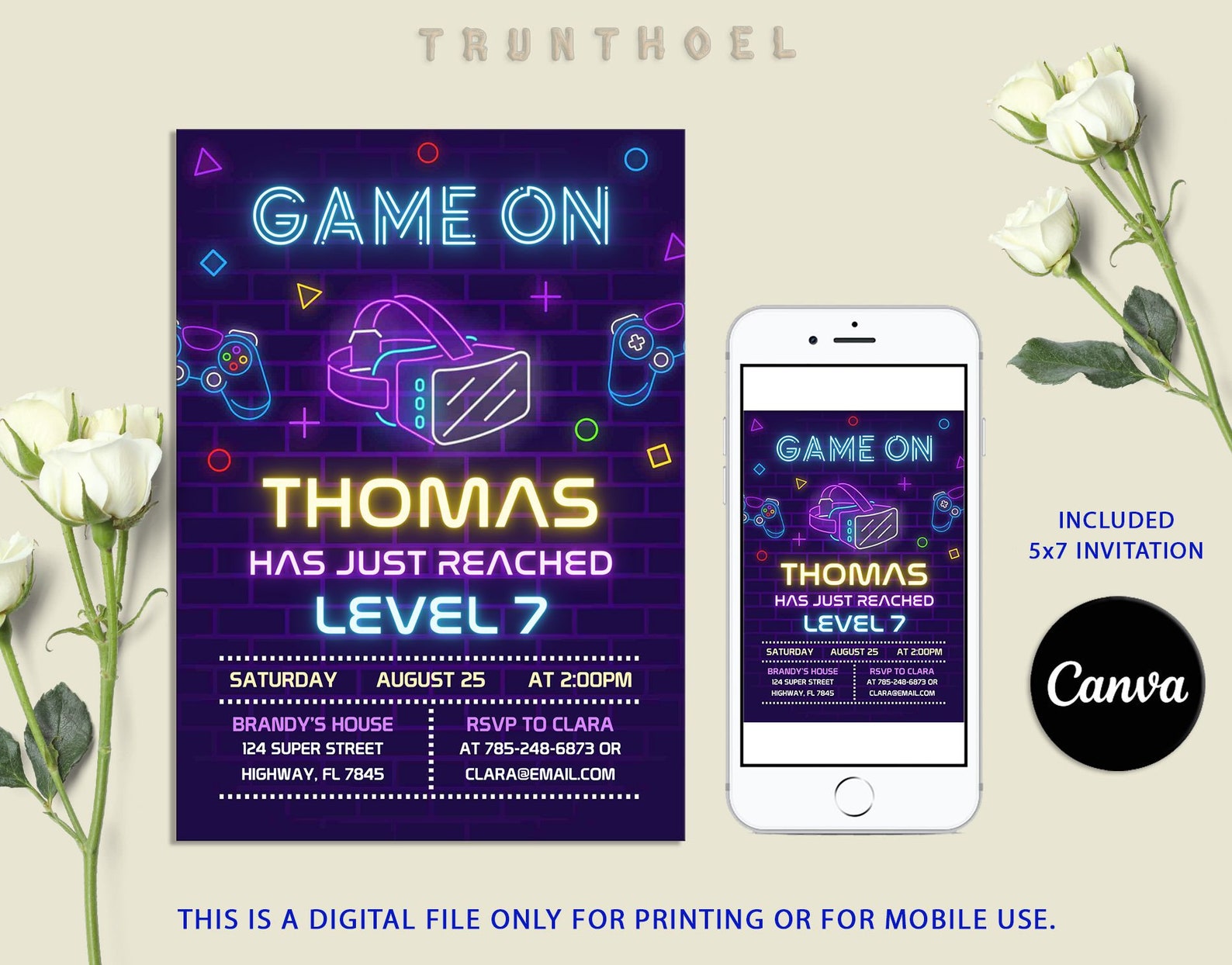 Virtual Reality Game VR Party Invitation, Boys Gaming Birthday Invite ...