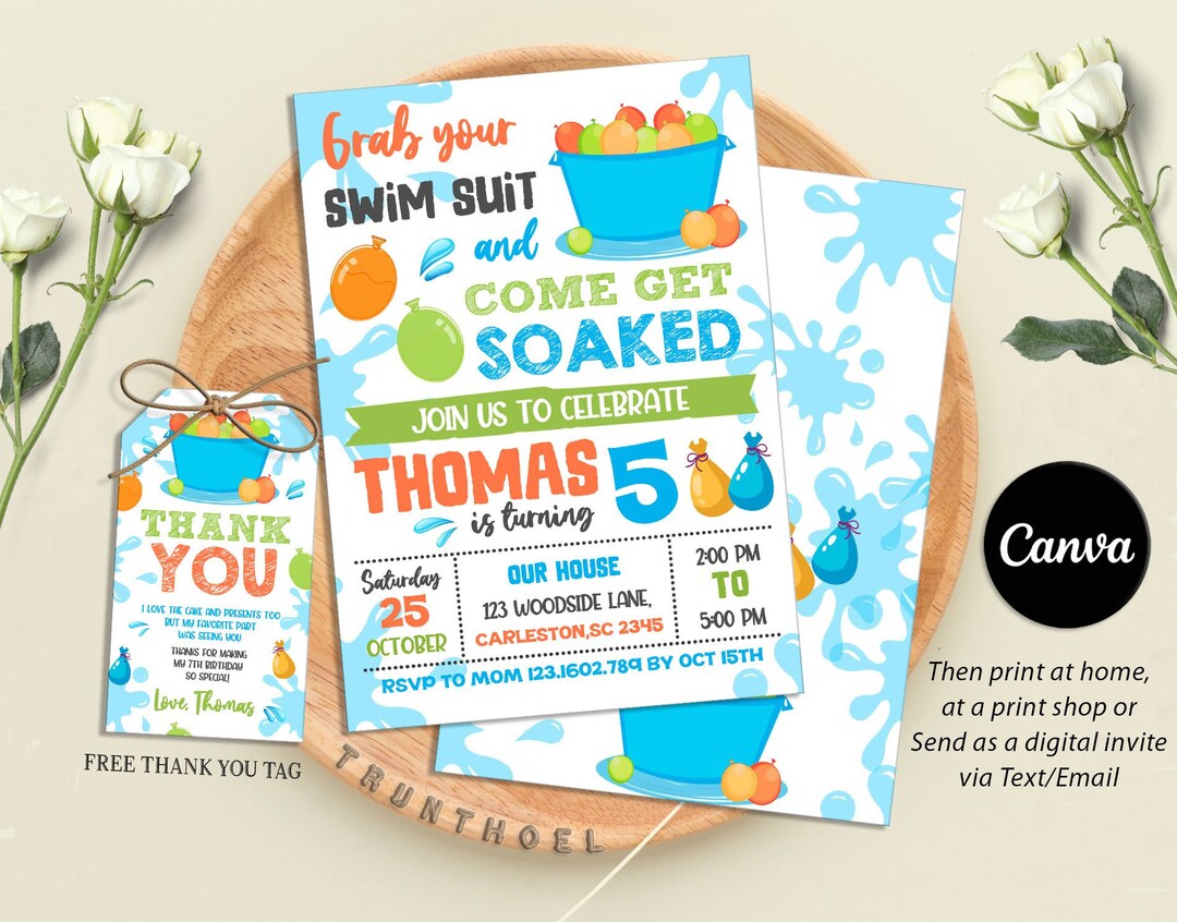 Water Balloon Invitation, Water Balloon Birthday Bash - Soaked Water ...
