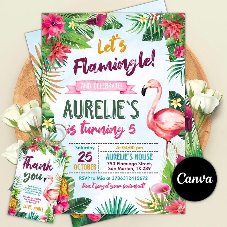 Flamingo Birthday Invitation, Tropical Party Invite, Summer Theme ...