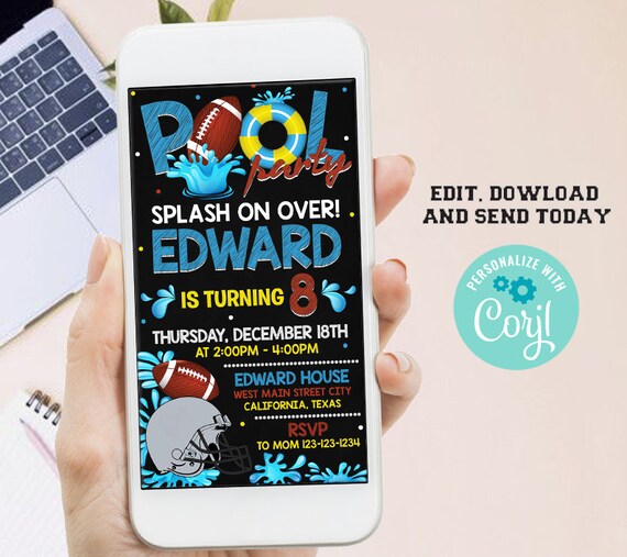 Football Pool Electronic Invitation Sports Party Swimming | Etsy