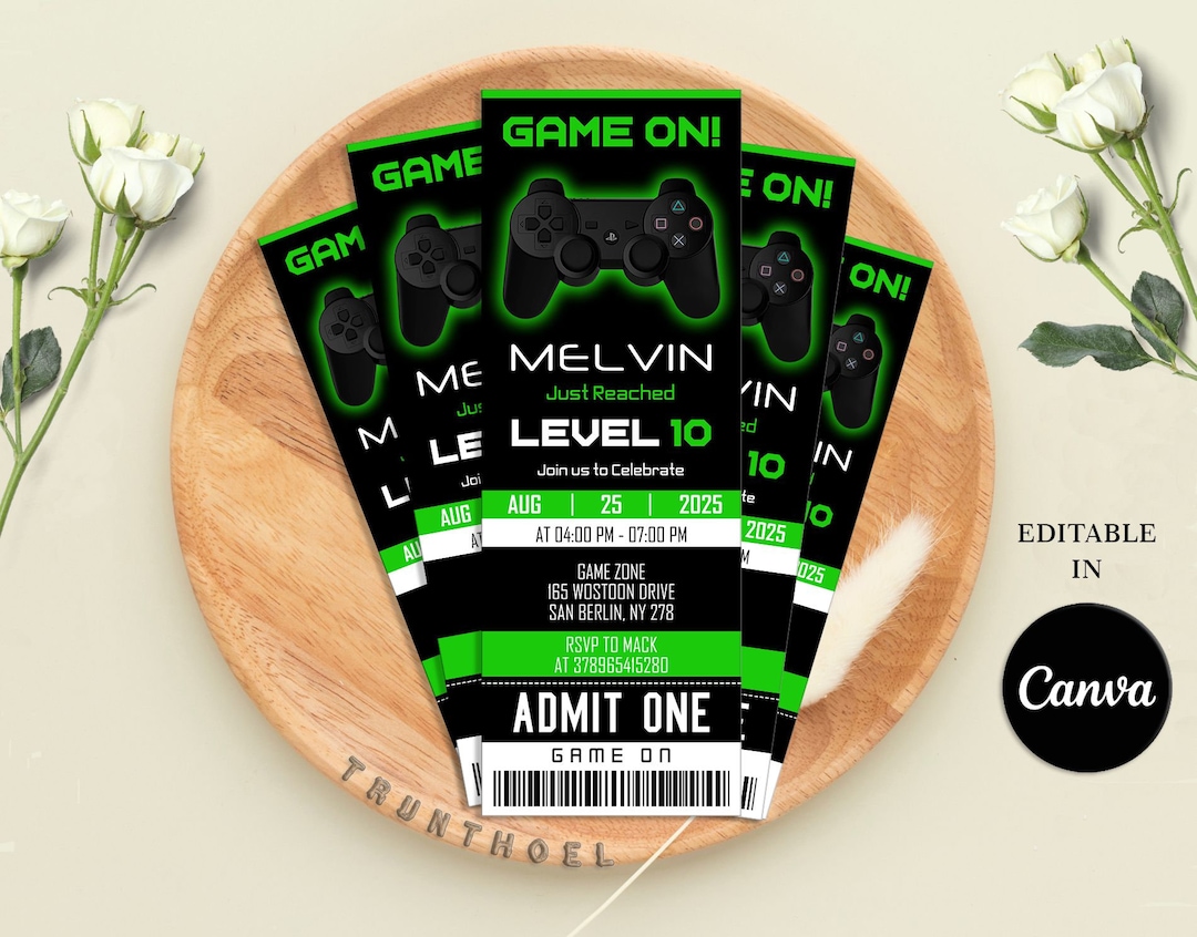 Video Game Ticket Invitation, Video Game Birthday Invitation, Gamer ...