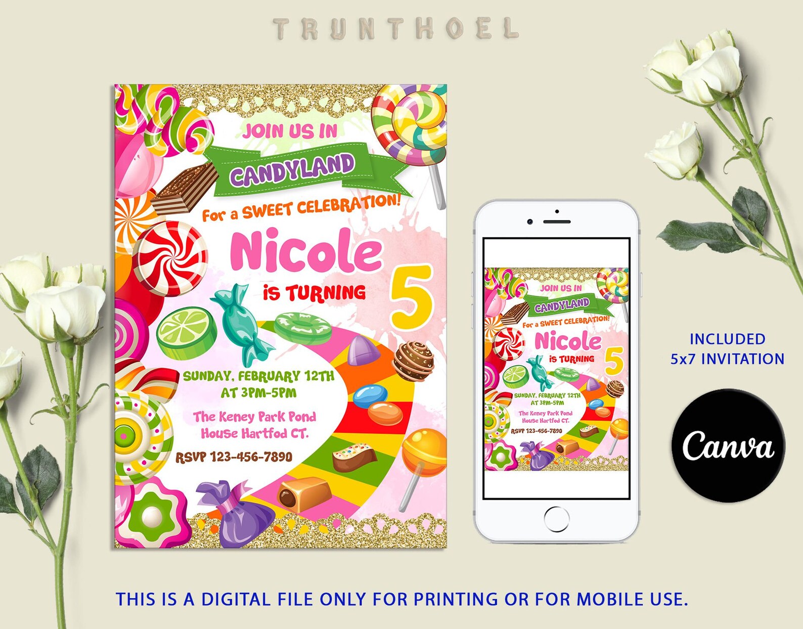 Candy Theme Birthday Invitation, Candyland Birthday, Digital File ...