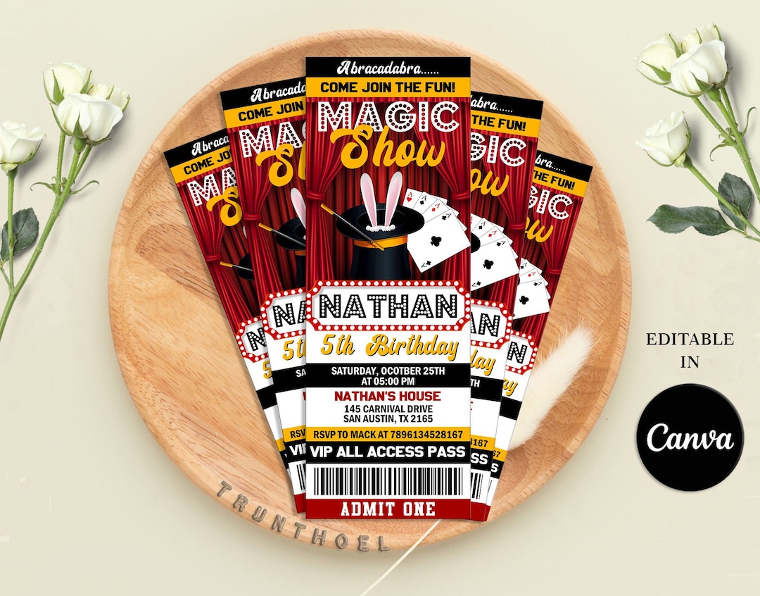 Magic Show Ticket Invitation, Magic Birtday Party Invitation, Magician ...
