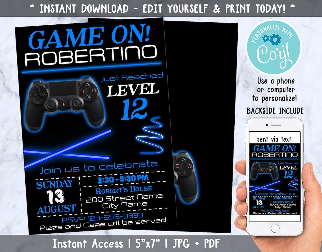 Game on Invitation Video Game Party Invitation Gaming - Etsy