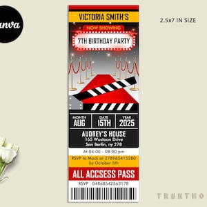 Movie Ticket Invitations, Movie Birthday Party Invitation, Movie Party ...