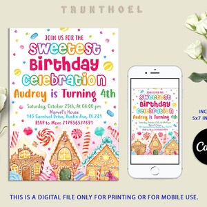 Editable Candy Invitation, Candy Birthday Invitation, Candyland Theme ...