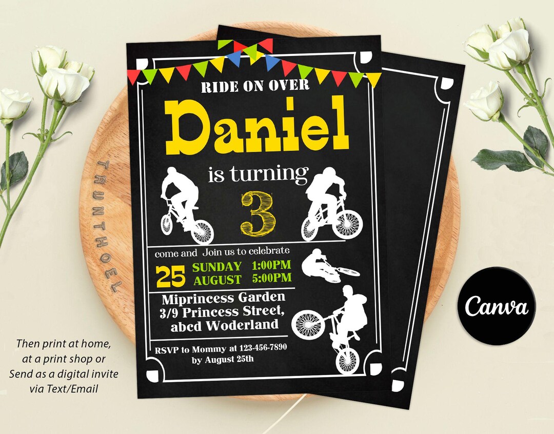 Editable Bike Invitation, Bike Birthday Party Invitation, Bikers ...