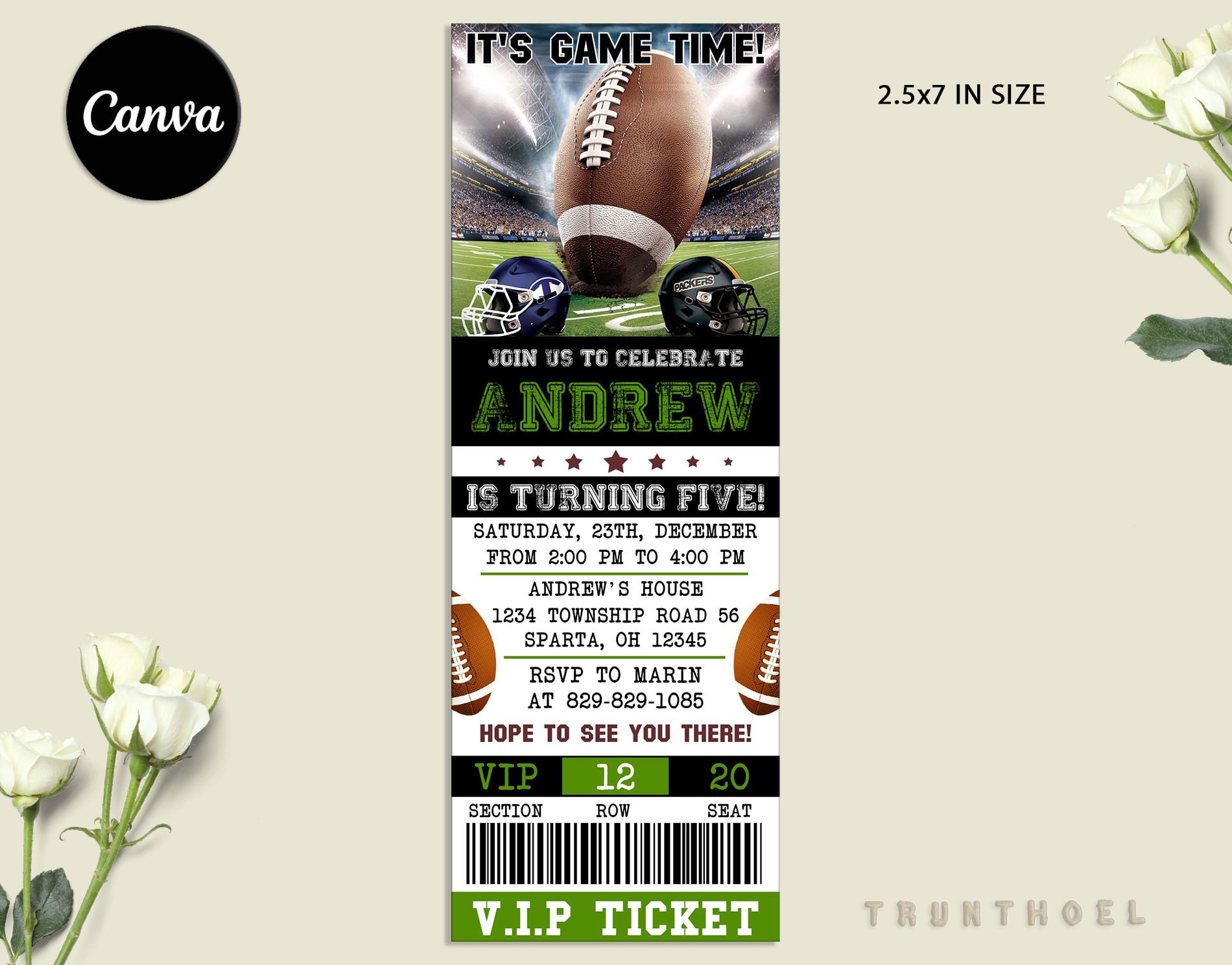 Editable Football Invitation, Football Ticket Birthday Invitation ...
