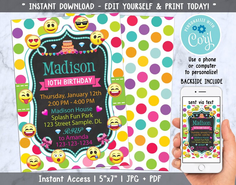 Printable Emoji Birthday Party Invitation Emoji Invitations - Etsy