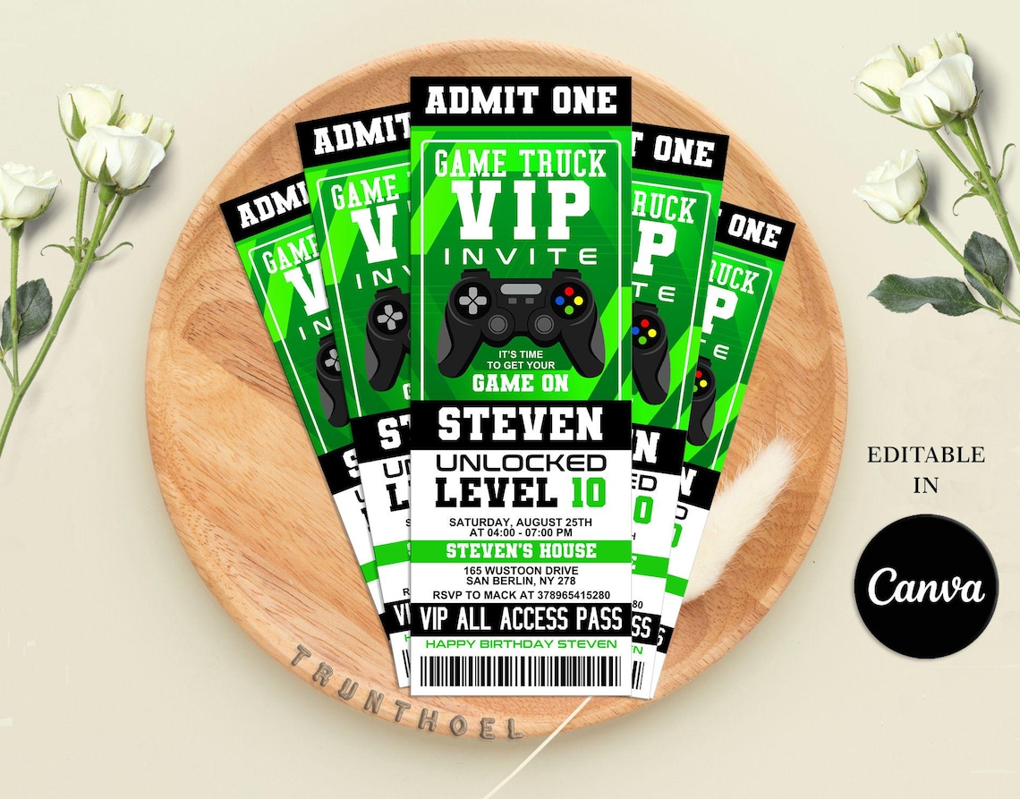 Video Game Ticket Invitation, Gamer Birthday Party Invitation, Video ...