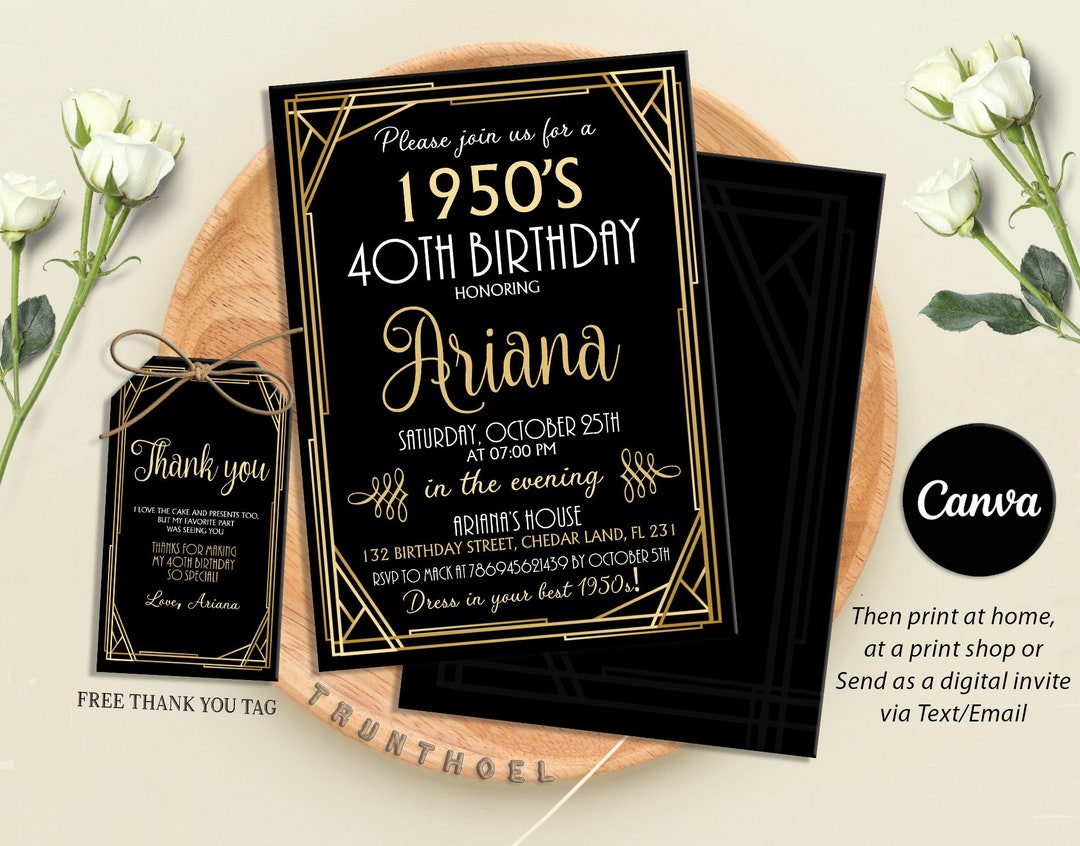 Roaring 20's Invitation, 1920 Birthday Invite, Art Deco Invitation ...