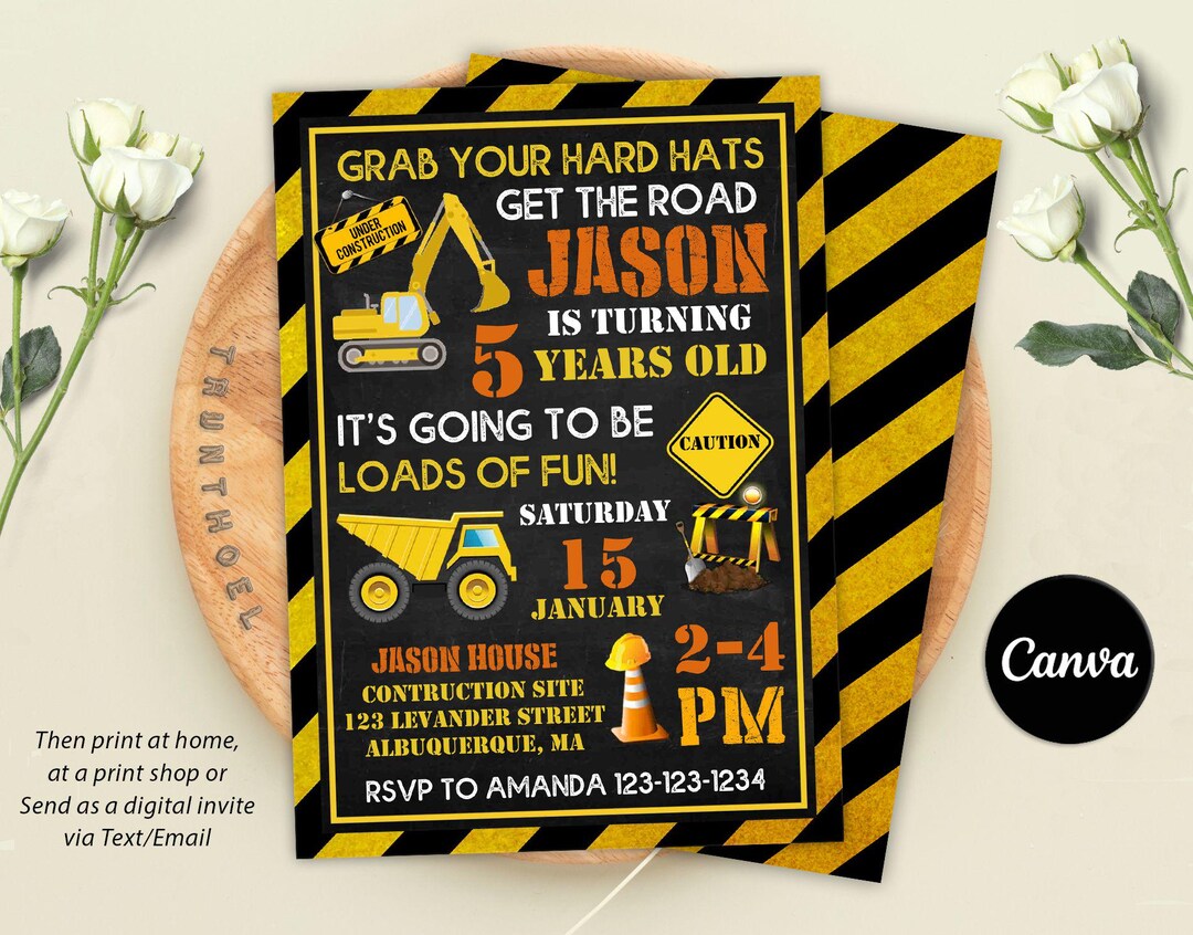 Construction Birthday Invitation, Truck Invitation, Digital Download ...