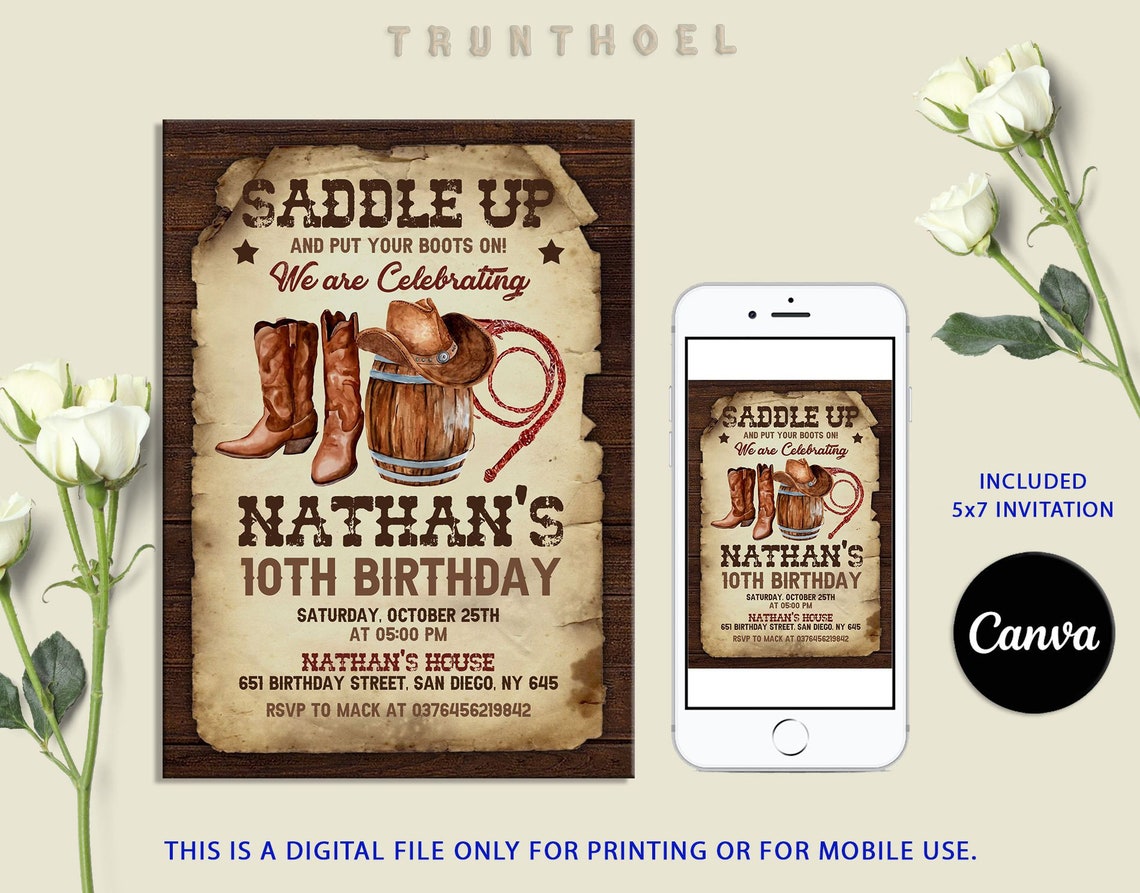 Editable Wanted Poster Invitation, Western Birthday Party Invitation ...