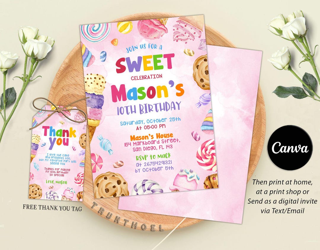 Editable Candy Invitation, Candyland Birthday Invitation, Candy Land Party Invite, Sweet ...
