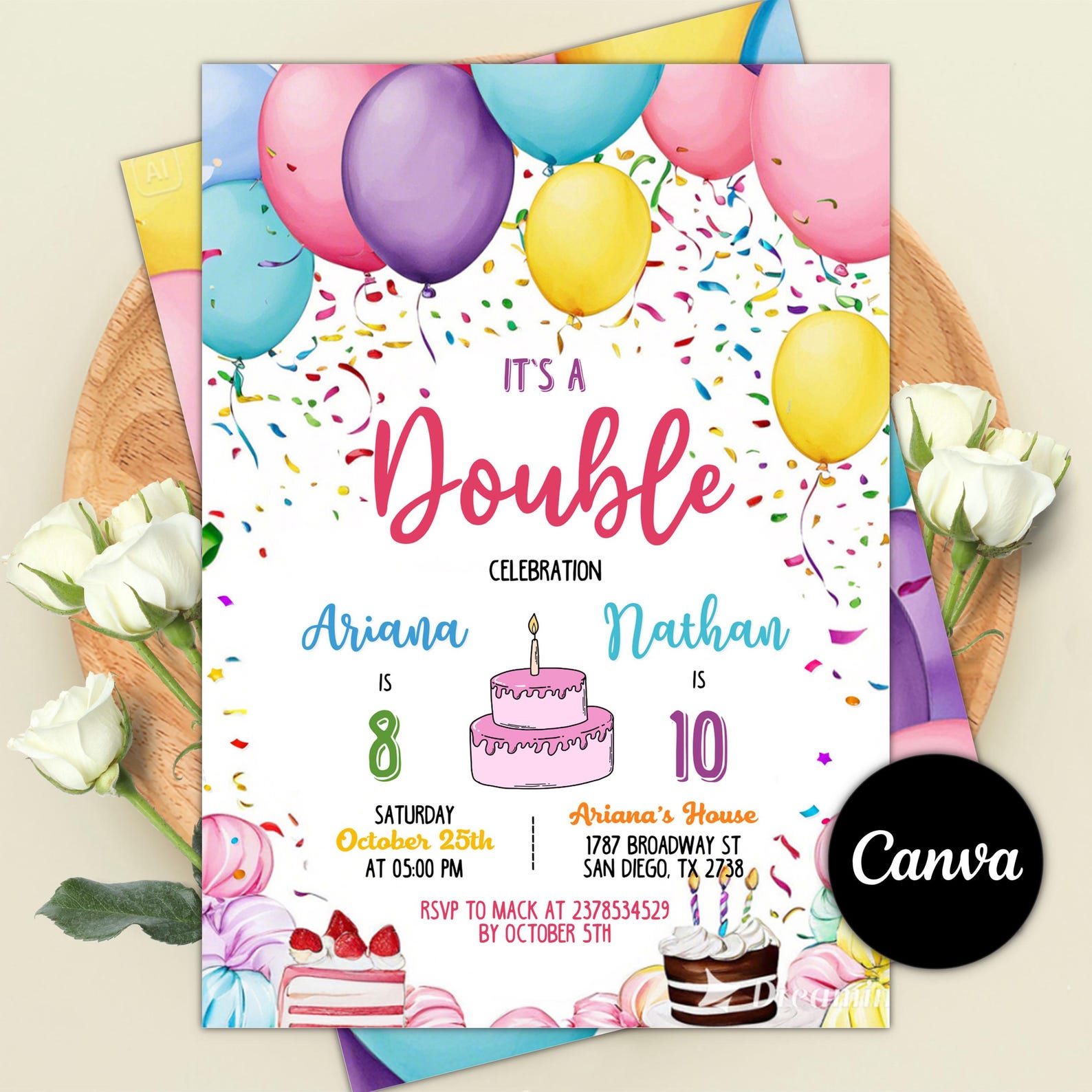 Double Birthday Invitation, Sibling Birthday Party Invite, Join ...