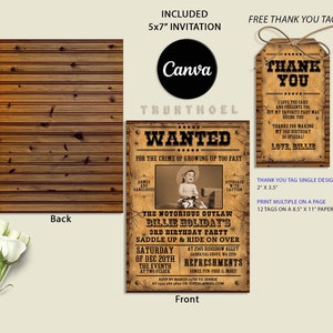 Editable Wanted Poster Invitation, Cowboy Birthday Invitation, Cowboy ...