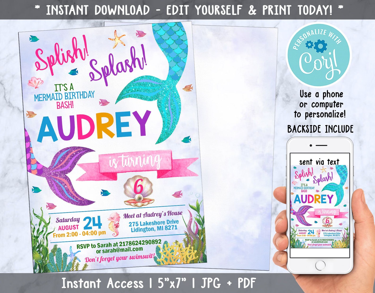 Editable Mermaid Invitation Mermaid Birthday Invitation | Etsy