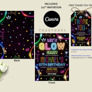 Editable Glow Party Birthday Invitation, Glow Gender Neutral Invites ...