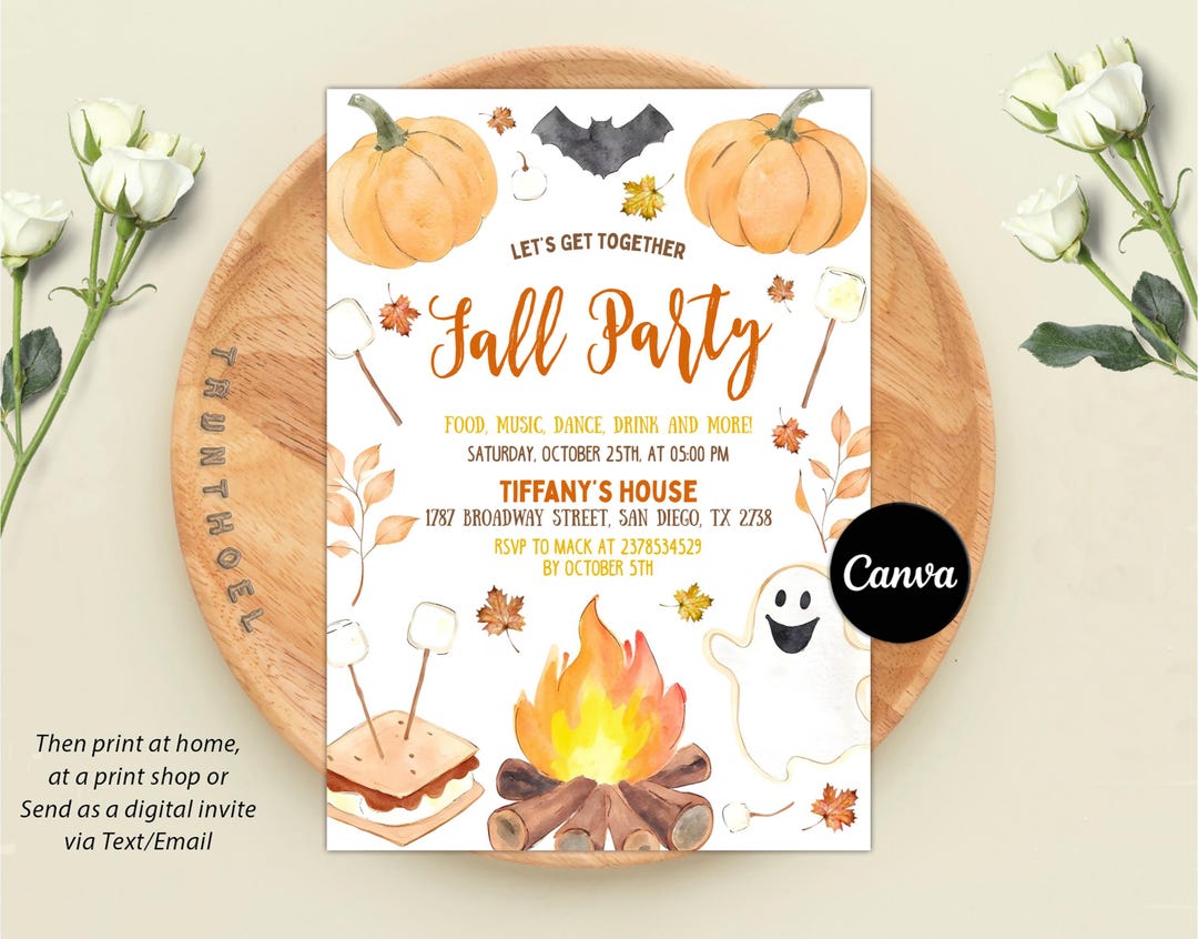 Fall Party Invitation, Autumn Bonfire Invite, Pumpkin Campfire ...
