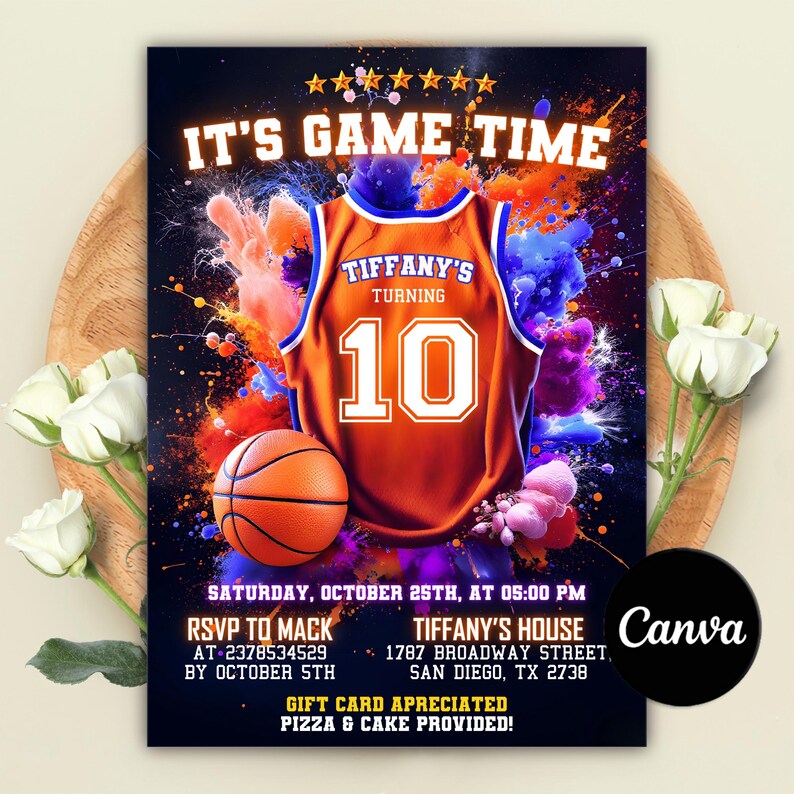 Editable Basketball Birthday Invitation, Sports Birthday Party, Jersey ...