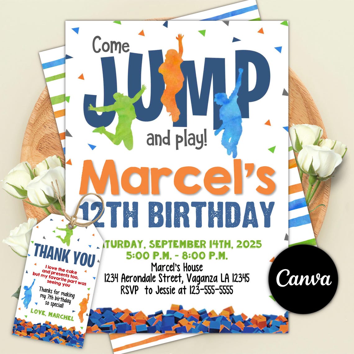 Trampoline Birthday Invitation, Jump Party, Canva Template (digital) - Etsy