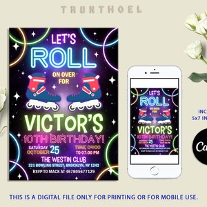 Editable Roller Skating Invitation, Roller Skating Birthday Party ...