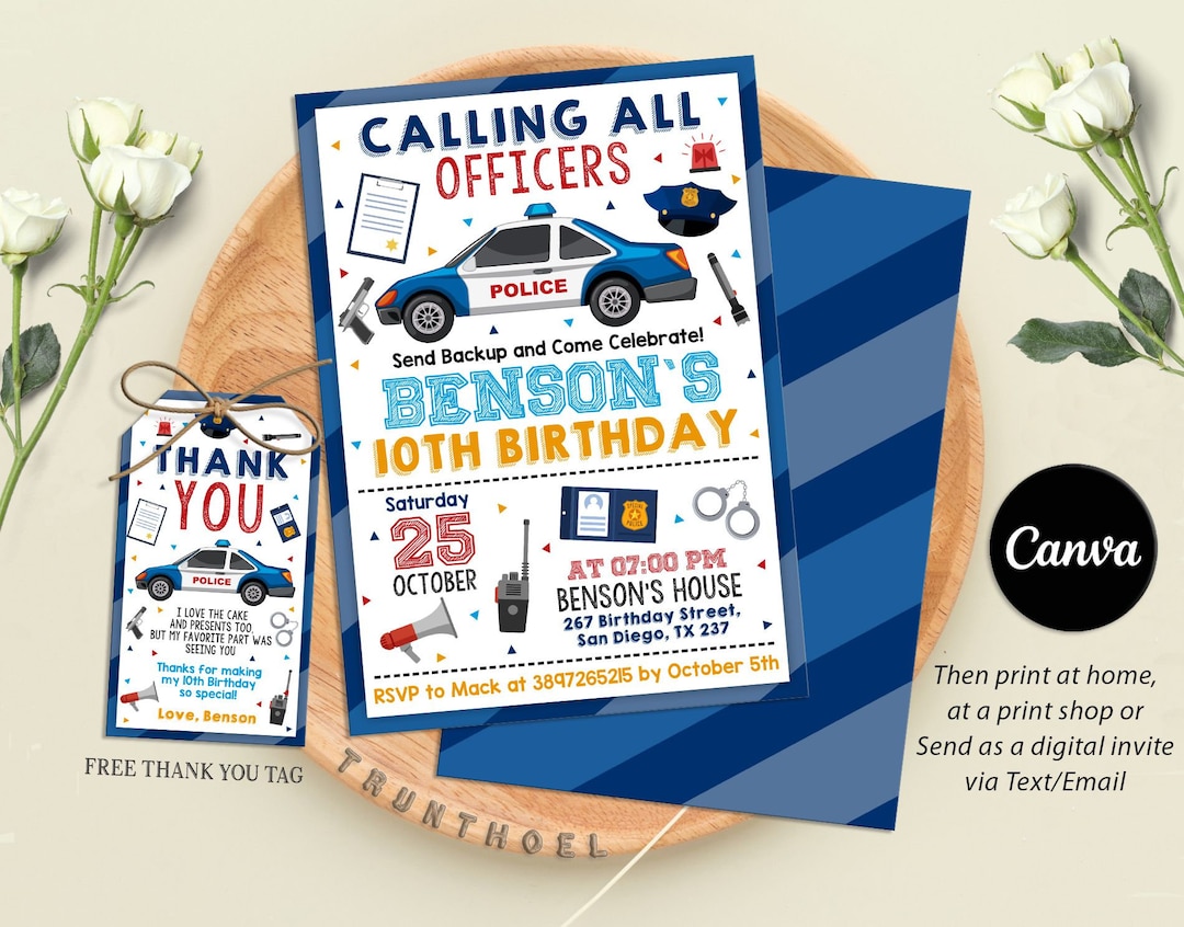 Police Invitation Template, Police Birthday Party Invitation, Police ...