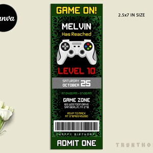 Editable Video Game Ticket Invitation, Gamer Birthday Party Invitation ...