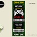 Editable Video Game Ticket Invitation, Gamer Birthday Party Invitation ...