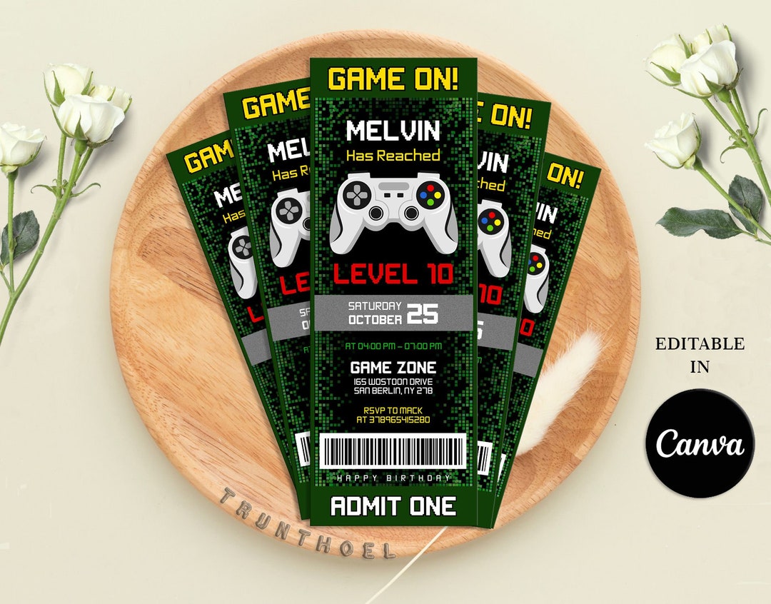 Editable Video Game Ticket Invitation, Gamer Birthday Party Invitation ...