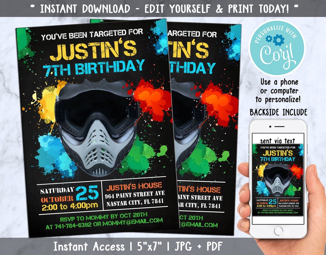 Paintball Invitation, Paintball Party, Paintball Birthday, Paintball ...