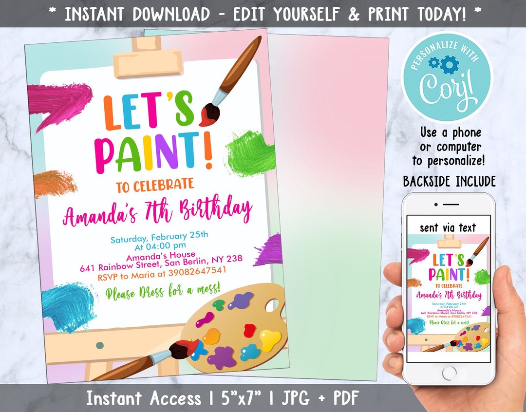 Editable Art Invitation, Art Birthday Invitation, Art Party Invitation ...
