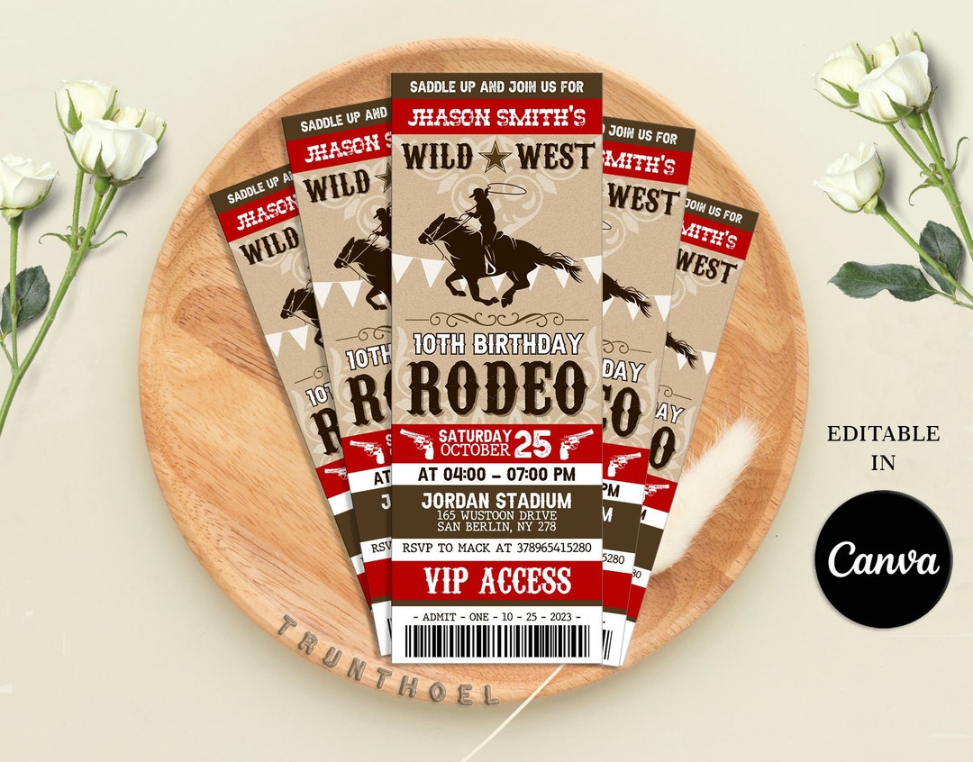 Western Ticket Invitation, Western Rodeo Birthday Invitation, Cowboy ...