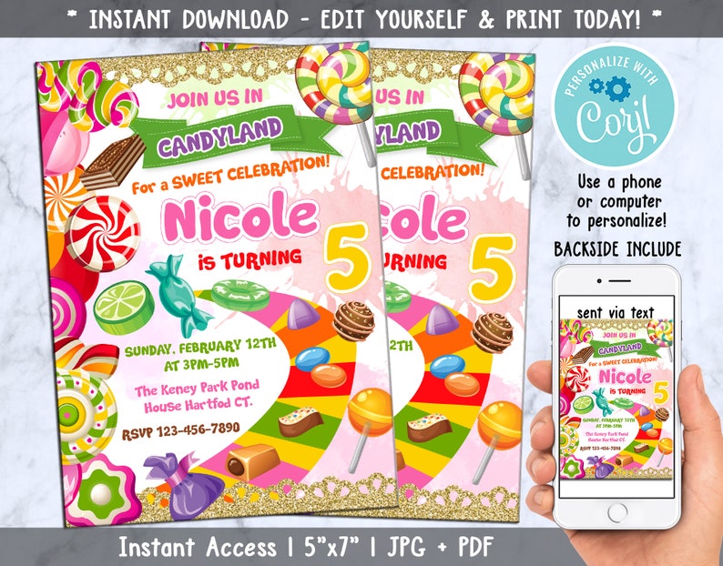 Candy Theme Birthday Invitation Candyland Birthday Digital - Etsy