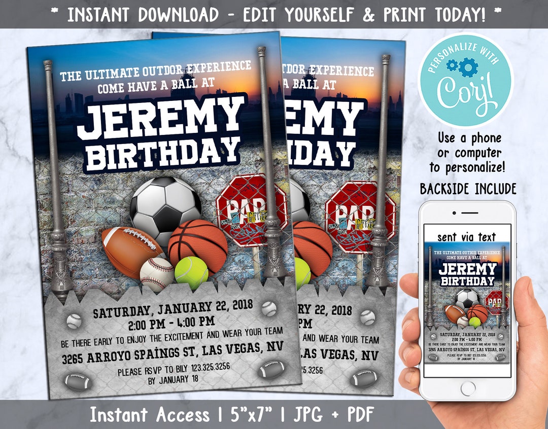 All Star Sport Birthday Invitation-self-editing Sport Invitation-all ...