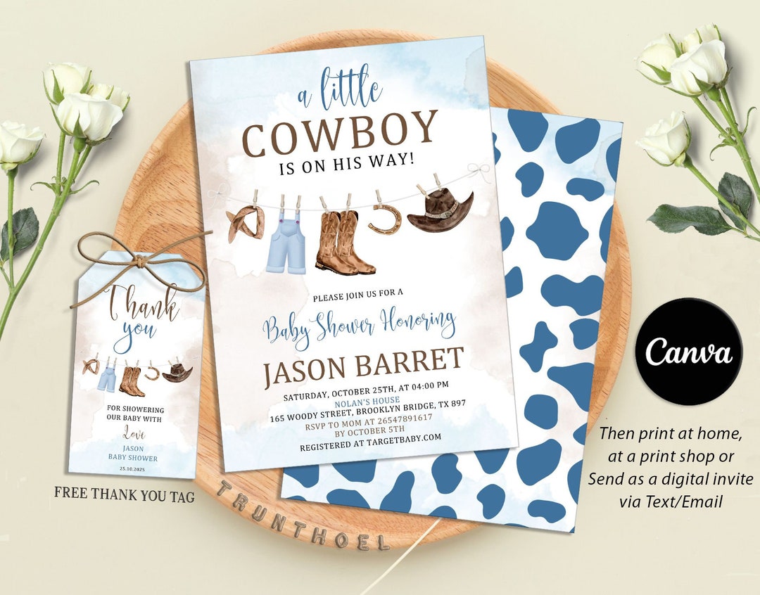 Cowboy Baby Shower Invitation, A Little Cowboy is on the Way Invite ...