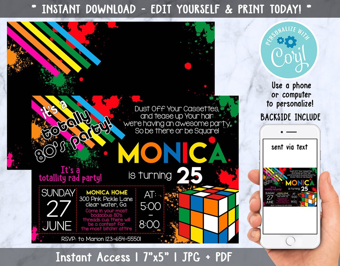 80s Birthday Party Invitation 80s Invitation 80s Party - Etsy